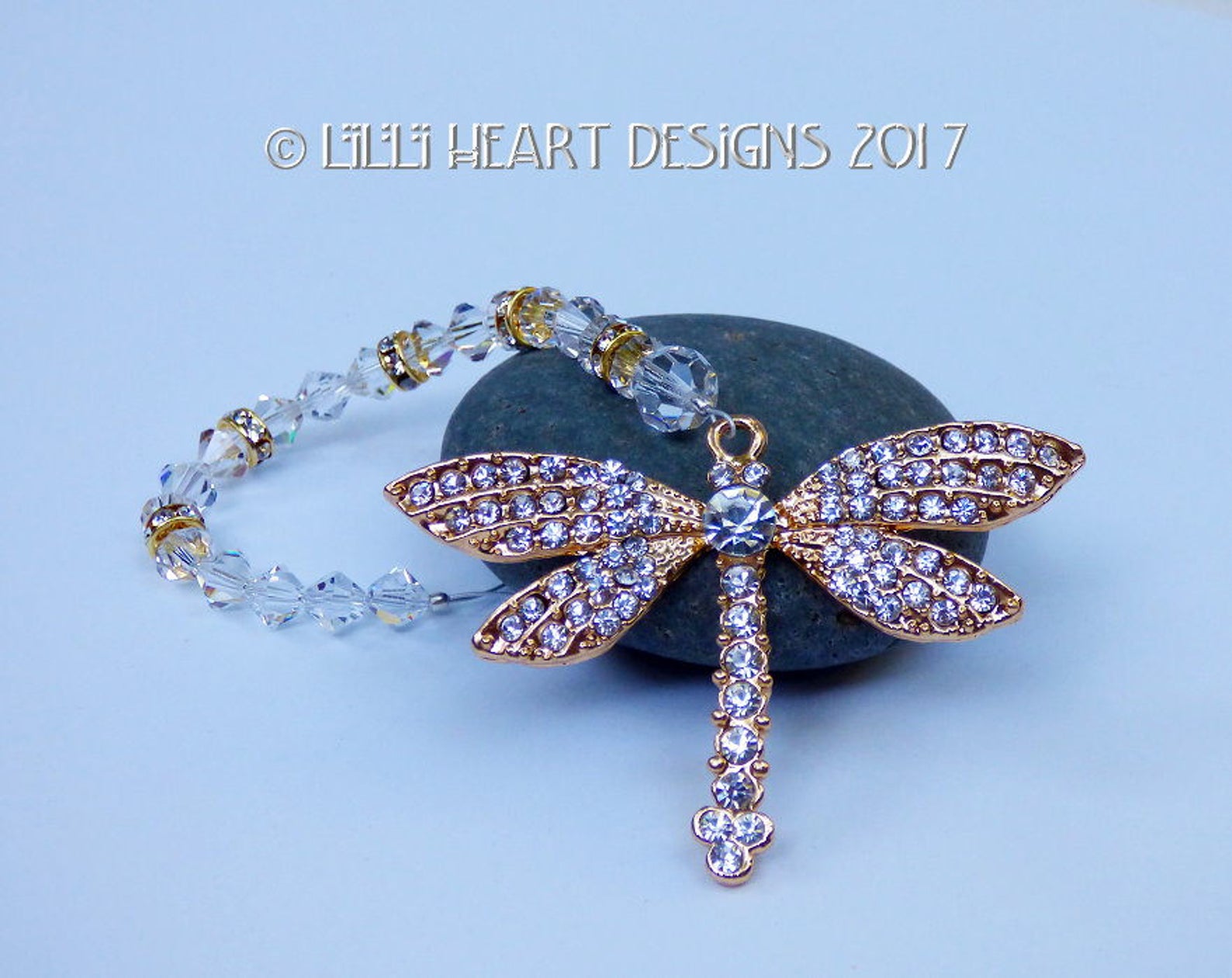 RHINESTONE DRAGONFLY Bling M/w Swarovski Crystal Beaded Strand Gold ...