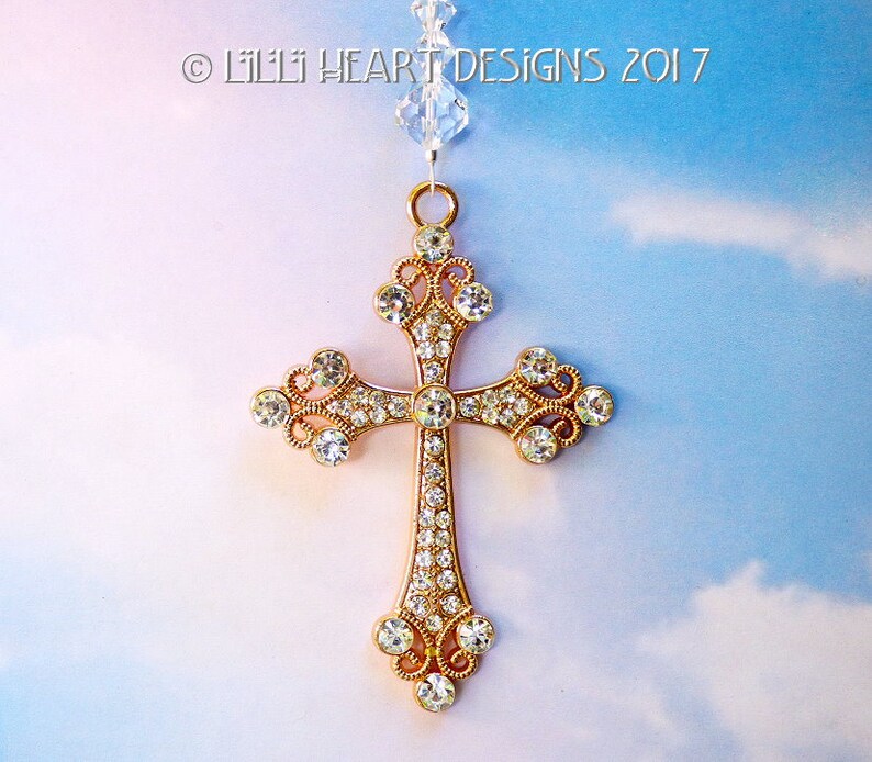 Big Gold RHINESTONE STUDDED CROSS M/w Swarovski Crystal Beaded - Etsy