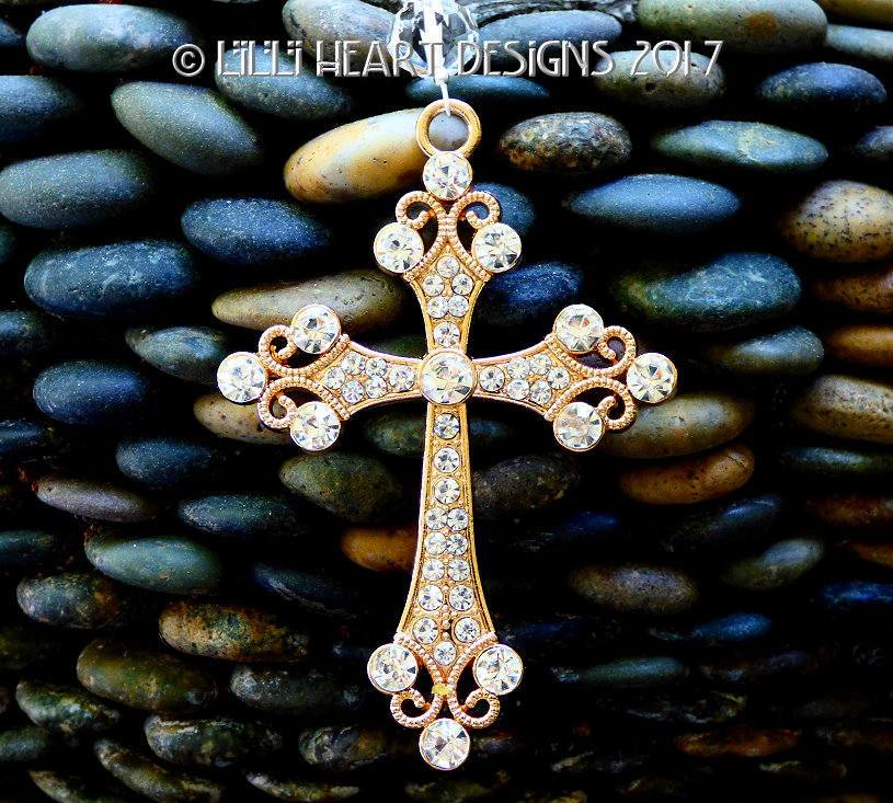 Big Gold RHINESTONE STUDDED CROSS m/w Swarovski Crystal Beaded | Etsy