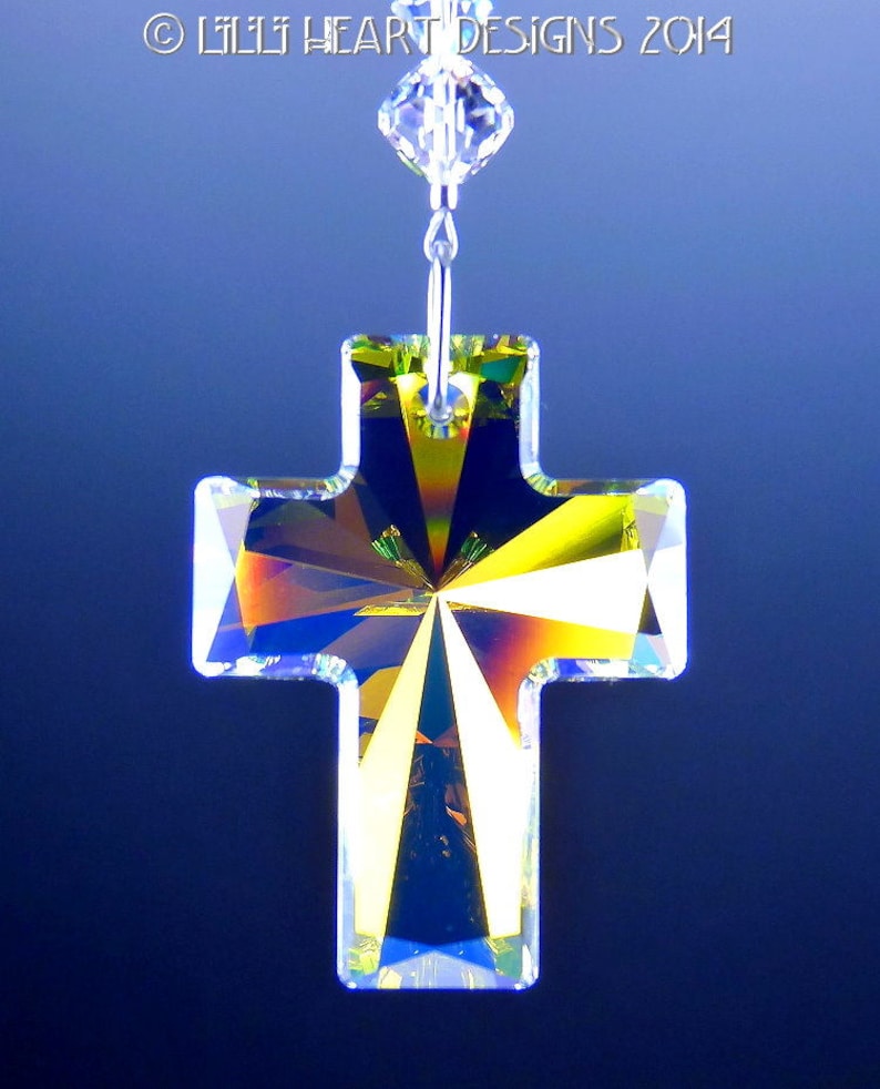 Swarovski Crystal Cross 40mm Large Aurora Borealis Suncatcher or Rear ...