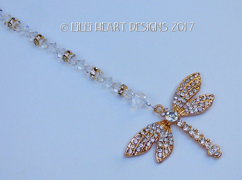 RHINESTONE DRAGONFLY Bling M/w Swarovski Crystal Beaded Strand Gold ...