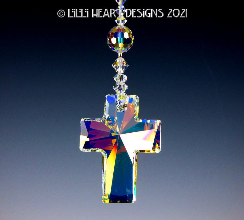 Swarovski Crystal Cross 40mm Large Aurora Borealis Suncatcher or Rear ...