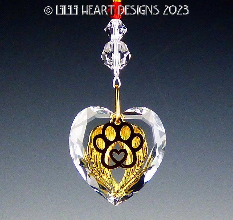 Rainbow Bridge Swarovski Crystal Heart Gold Paw Print and Wings Loss of ...