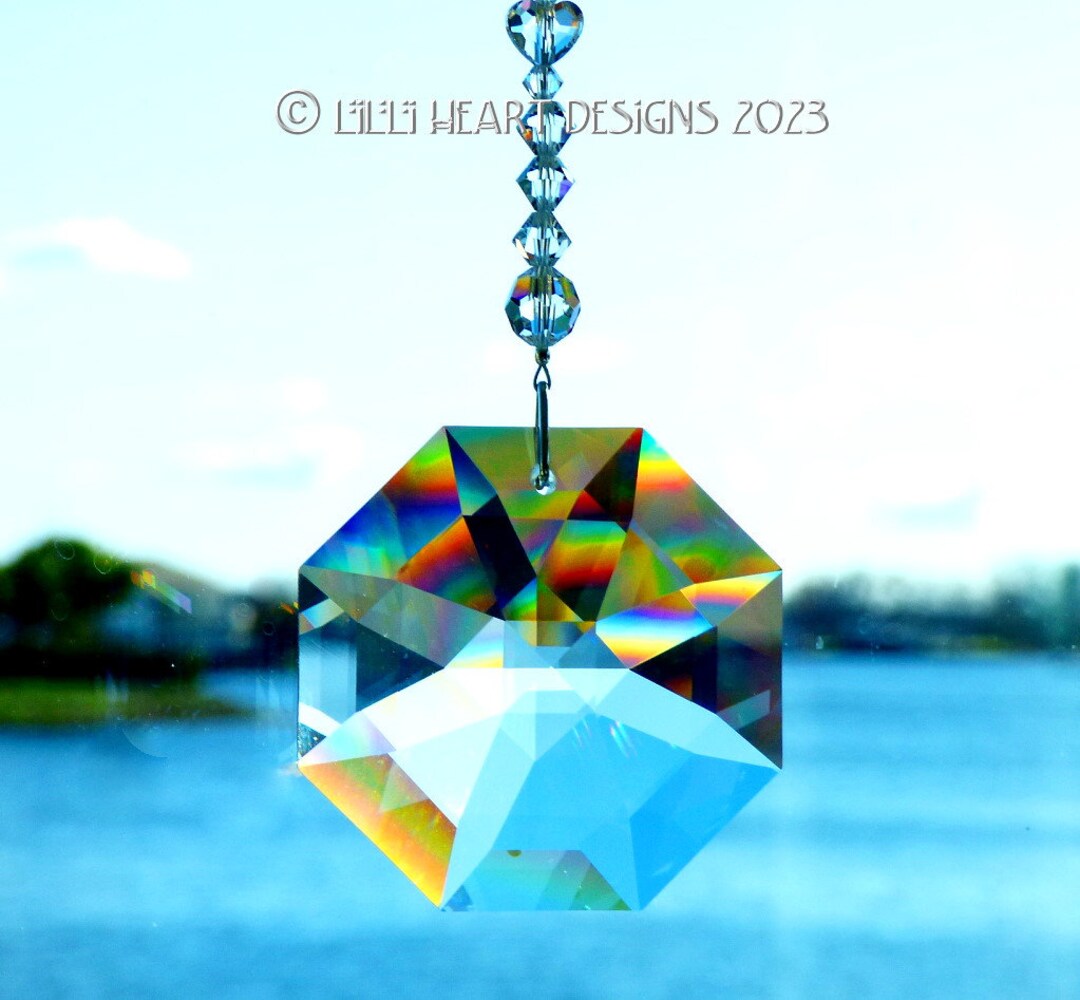 Swarovski Crystal Suncatcher *HEARTS DESIRE* 50mm 2" Clear Lily Octagon ...