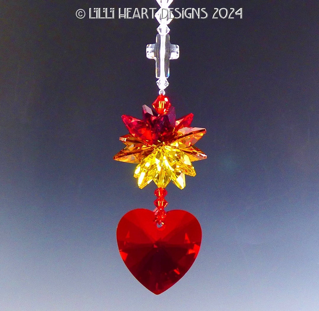 Swarovski Sacred Heart of Jesus Heart With Flame and Cross Clear ...