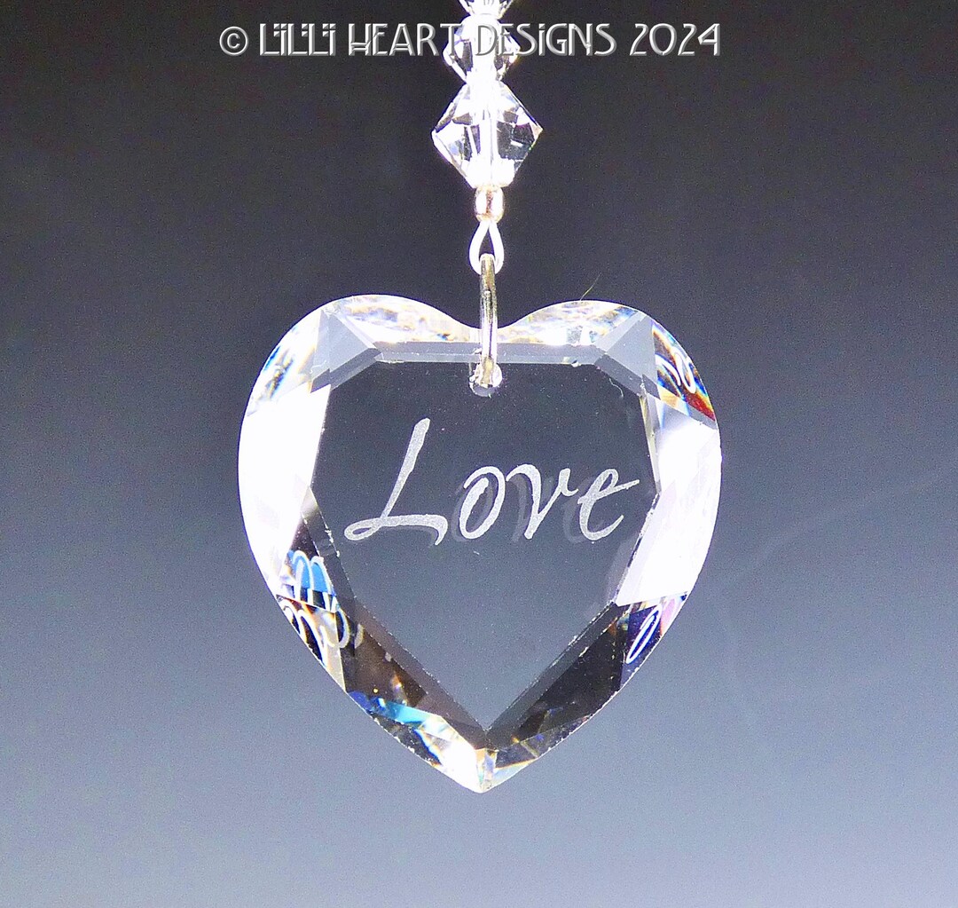LOVE HEART Suncatcher Beveled Edge Swarovski Crystal Faceted Heart With ...