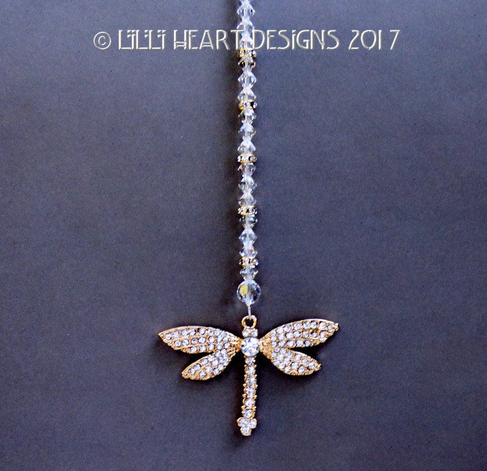 RHINESTONE DRAGONFLY Bling M/w Swarovski Crystal Beaded Strand Gold ...