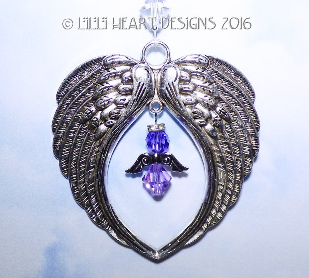 Angel Wings Suncatcher Car Charm With Swarovski Crystal Purple and ...