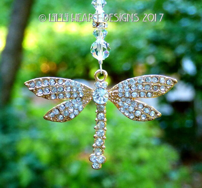 RHINESTONE DRAGONFLY Bling M/w Swarovski Crystal Beaded Strand Gold ...