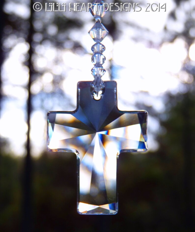 Swarovski Crystal Suncatcher CROSS 40mm Large Clear Cross | Etsy