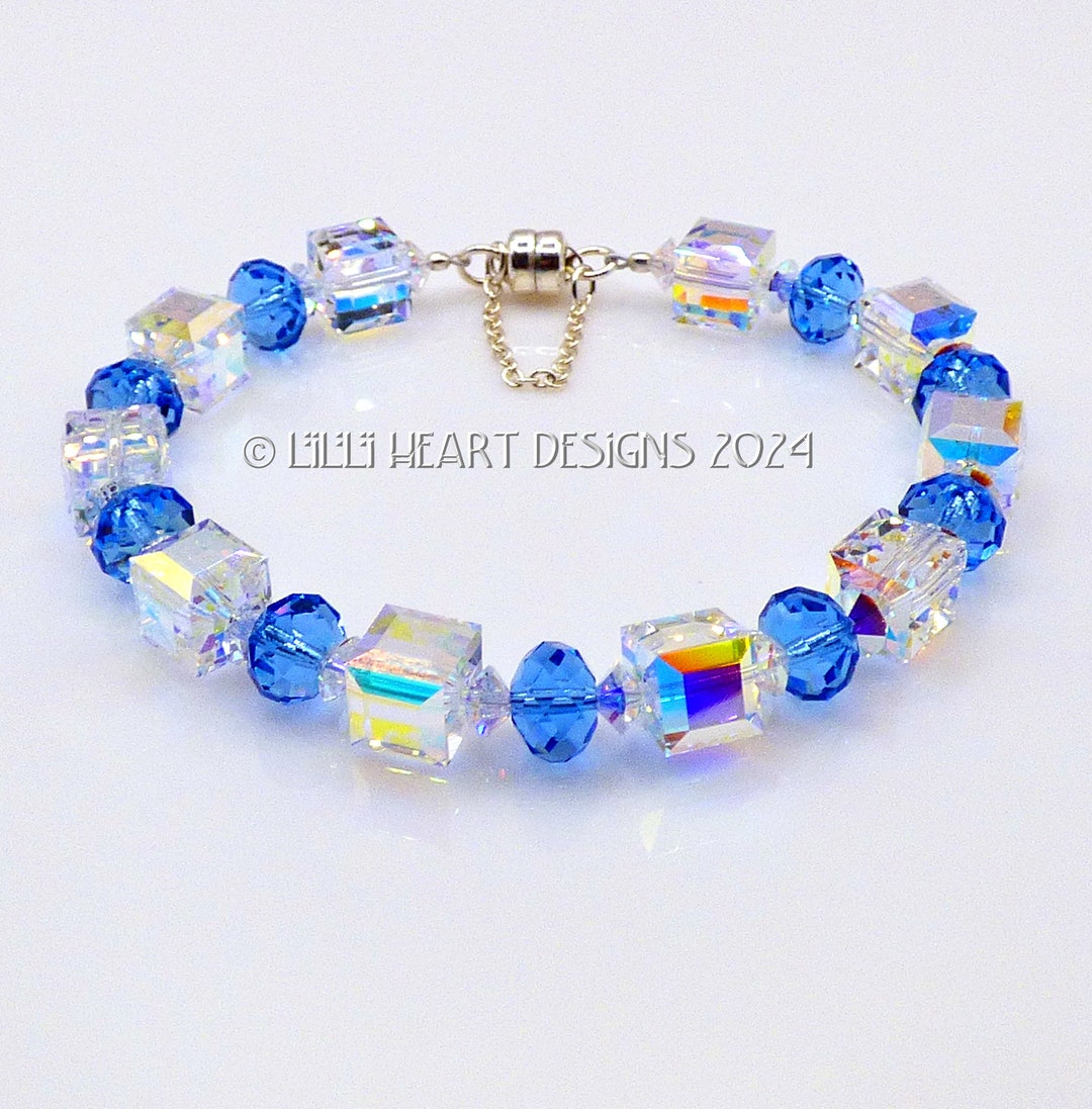 NEW COLOR Recreated Ice Blue Swarovski Crystal Bracelet Aurora Borealis ...