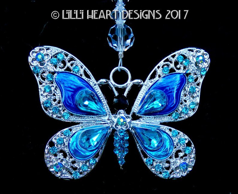 BLUE RHINESTONE BUTTERFLY With Enamel and Swarovski Beaded Strand ...