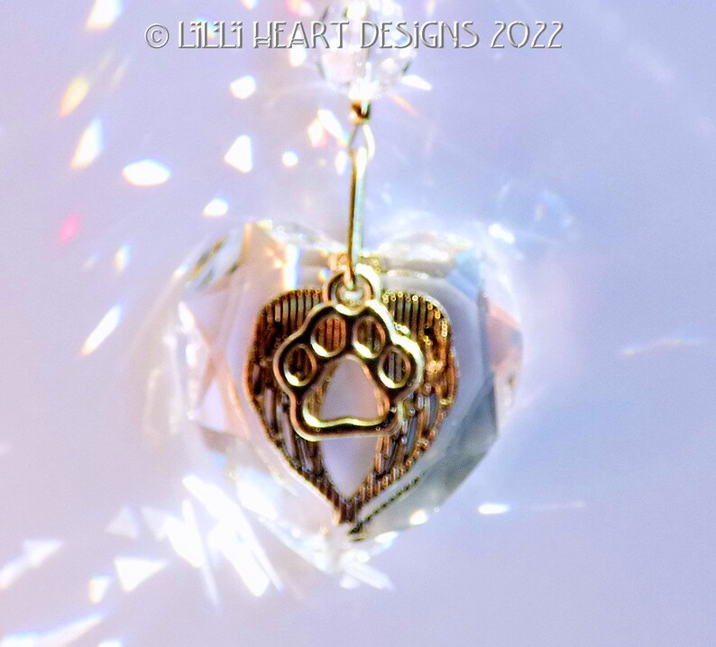 Rainbow Bridge Swarovski Crystal Faceted Heart Paw Print and - Etsy