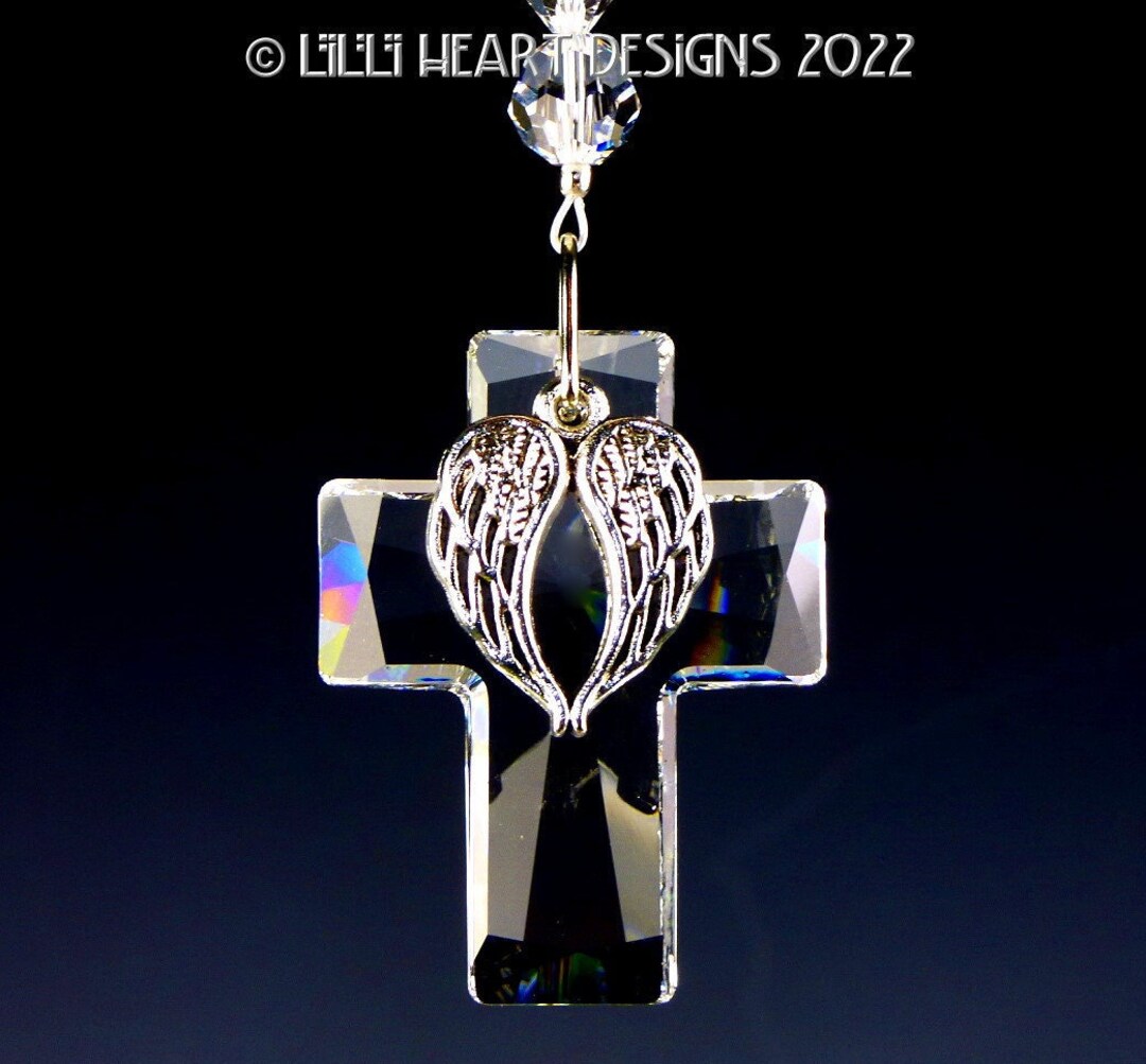 NEW! Swarovski Crystal Suncatcher CROSS With Angel Wings 40mm Large ...
