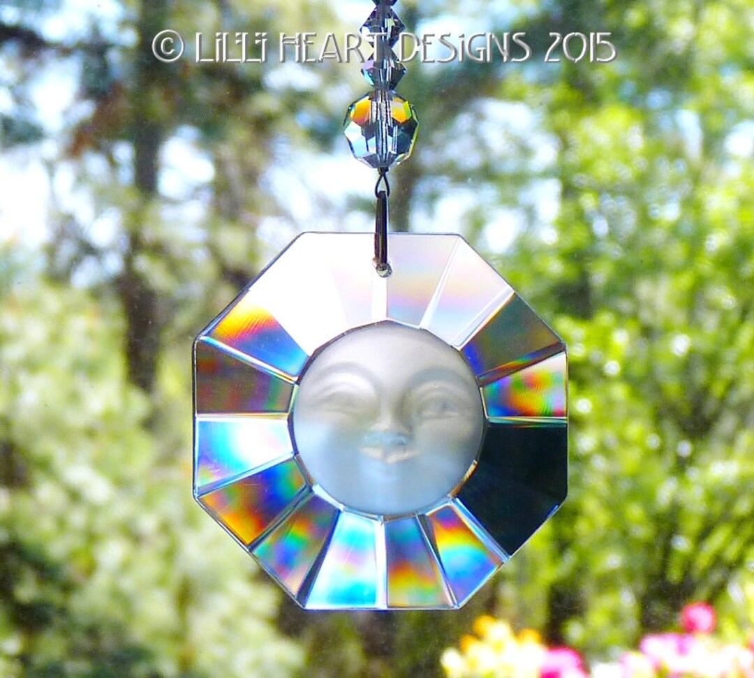 Crystal Suncatcher With Swarovski Octagons Solar Flare Smiling Sunface ...