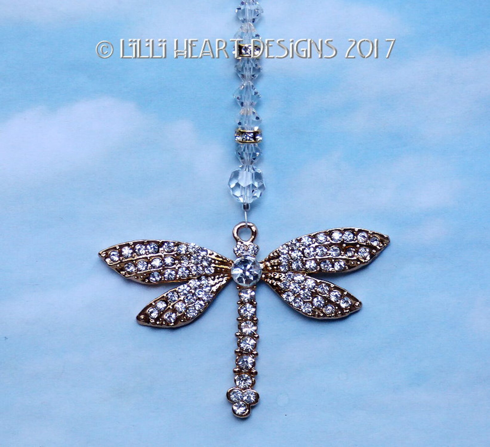 RHINESTONE DRAGONFLY Bling M/w Swarovski Crystal Beaded Strand Gold ...