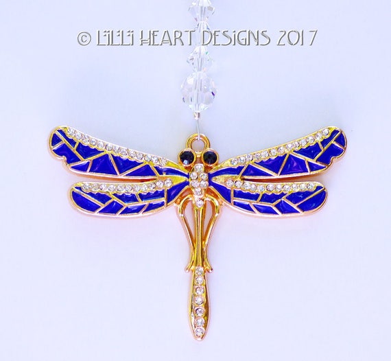 Swarovski Crystal Beads Strand Gold Plated Enamel COBALT BLUE WINGS Dragonfly Suncatcher Rear Mirror Car Charm Lilli Heart Designs Etsy