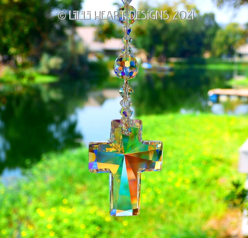 Swarovski Crystal Cross 40mm Large Aurora Borealis Suncatcher - Etsy