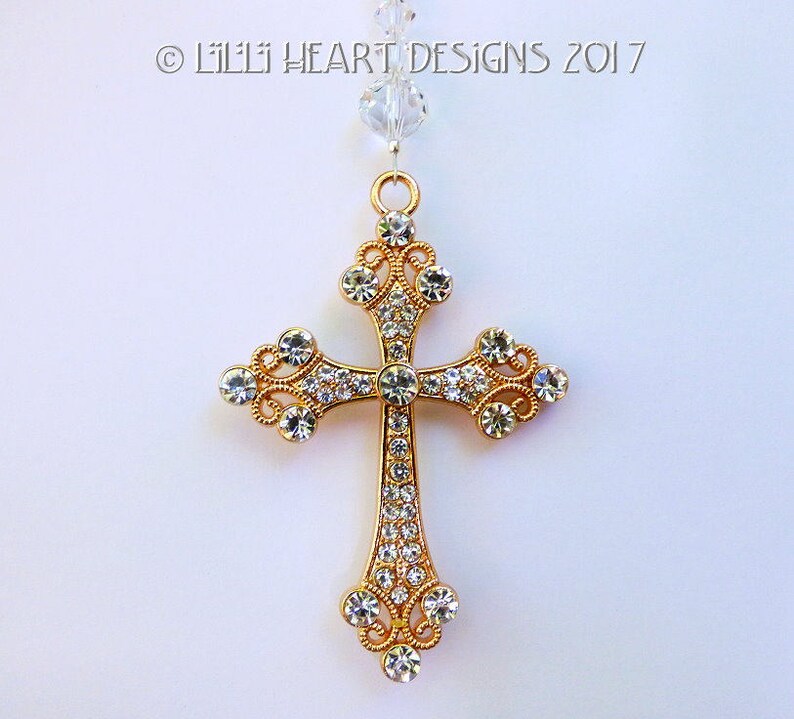 Big Gold RHINESTONE STUDDED CROSS M/w Swarovski Crystal Beaded - Etsy