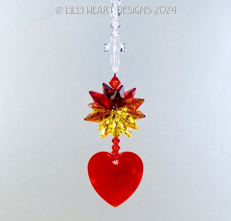 Swarovski Sacred Heart of Jesus Heart With Flame and Cross Clear ...