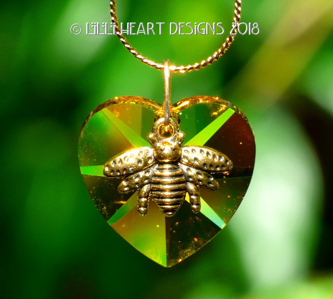 I LOVE Honey Bee's Heart Necklace M/w Swarovski Crystal Light Topaz on ...