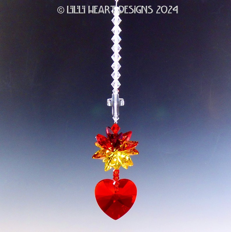 Swarovski Sacred Heart of Jesus Heart With Flame and Cross Clear ...