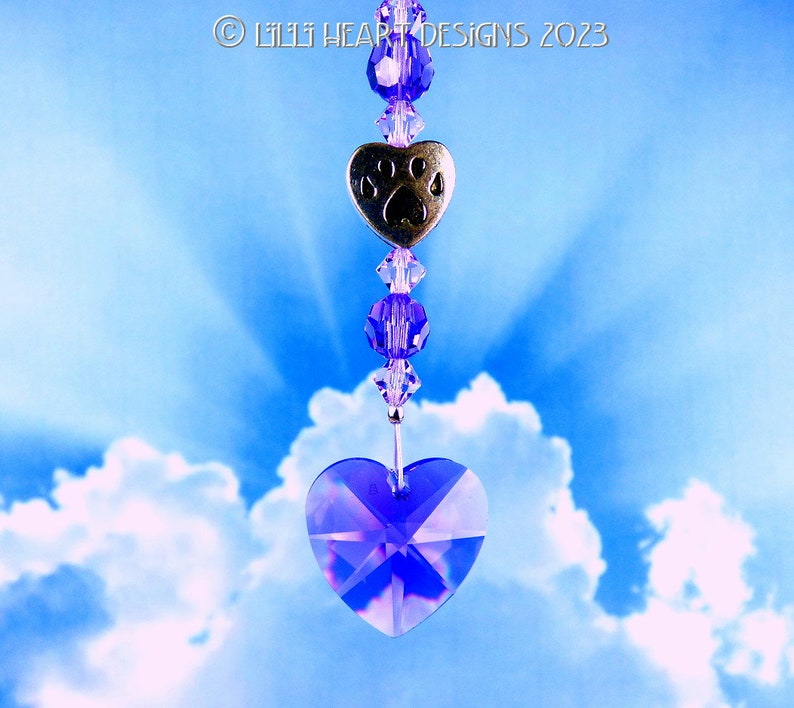 Rainbow Bridge Swarovski Crystal Vintage PURPLE Heart Paw Print Loss of ...