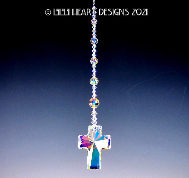Swarovski Crystal Cross 40mm Large Aurora Borealis Suncatcher or Rear ...