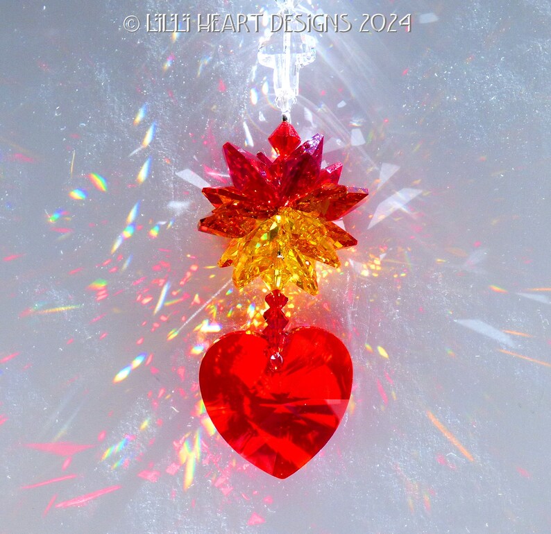 Swarovski Sacred Heart of Jesus Heart With Flame and Cross Clear ...