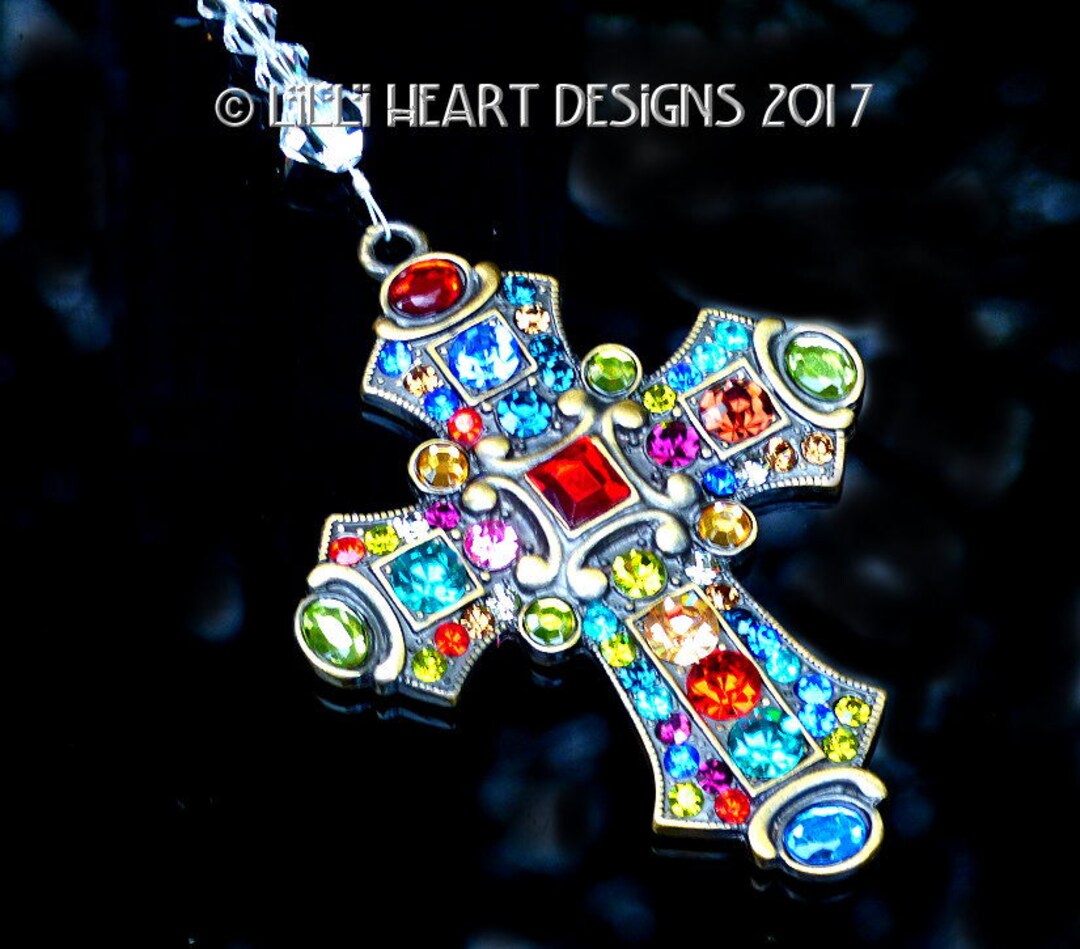 HUGE COLORFUL Stained Glass Gem Vintage Look M/w Swarovski Crystal ...