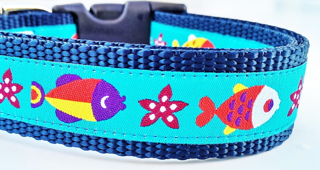 Here Fishy Fishy Dog Collar / Adjustable / Pet Accessories / Handmade ...