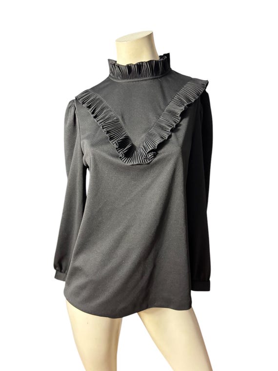 Vintage black 70's high neck ruffle top XL Graff - Gem