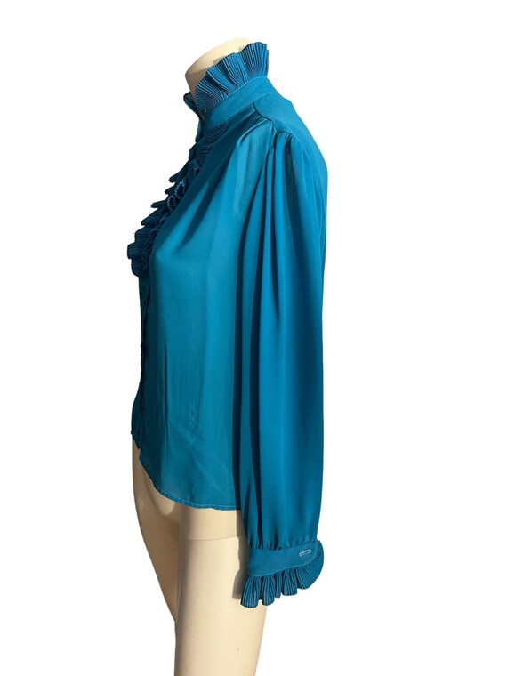 Vintage blue 70's high neck ruffle top 166 S - Gem