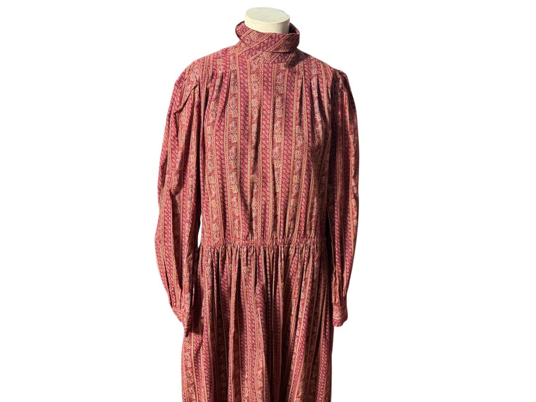 Vintage 70's Maroon Paisley Prairie Dress M L - Etsy