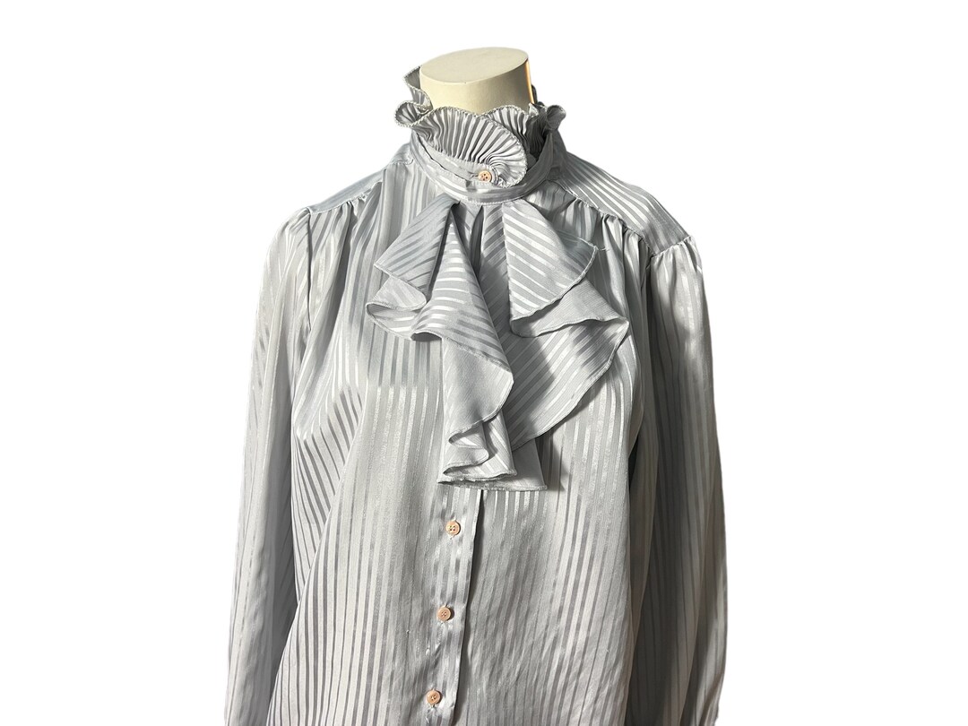 Vintage Gray 80's Ruffle Shirt M Accent - Etsy