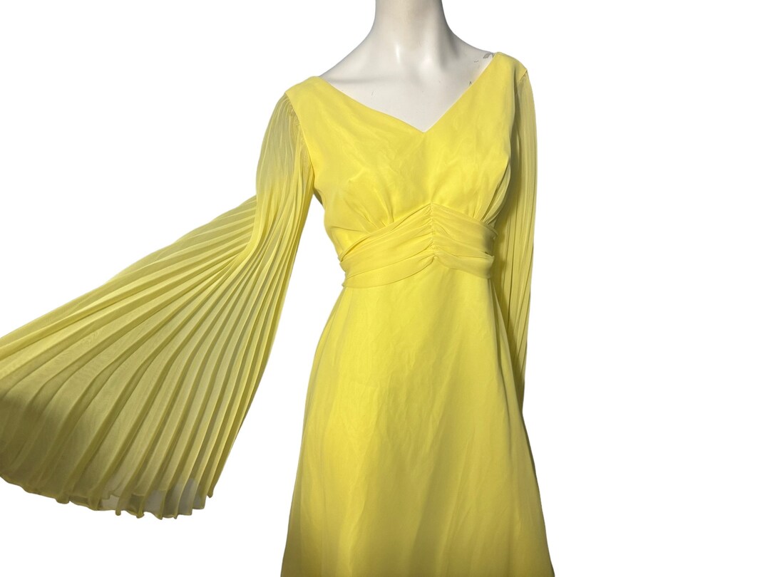 Vintage 60’s Yellow Bell Sleeve Dress M - Etsy