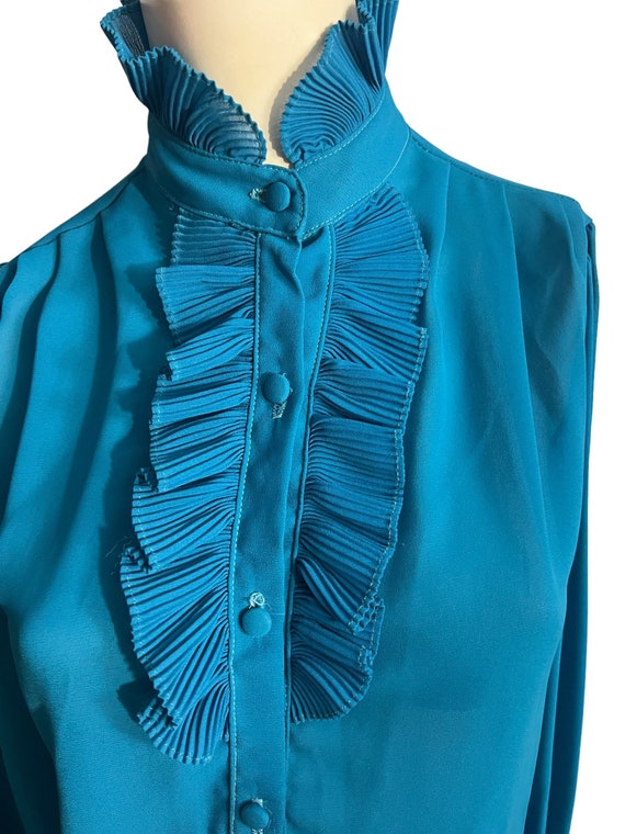 Vintage blue 70's high neck ruffle top 166 S - Gem