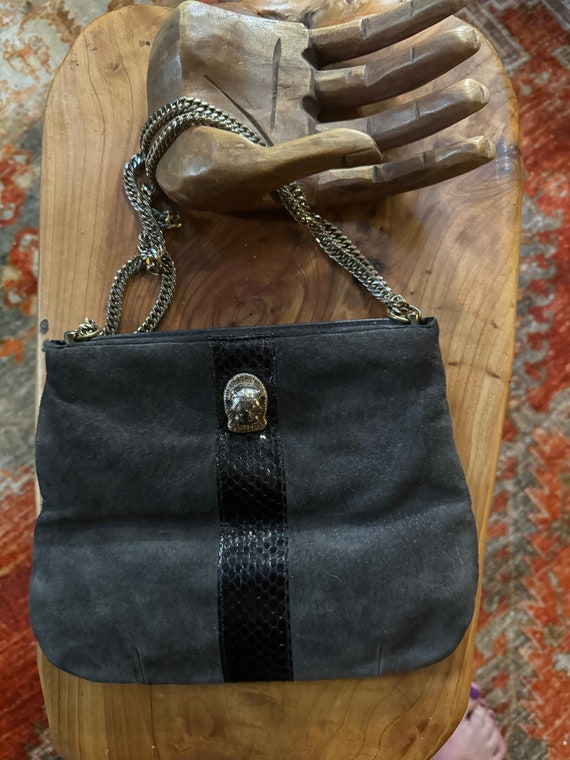 Vintage leather 80’s lion head purse gray & gold - Gem