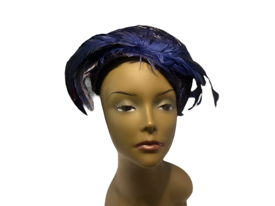 Vintage Blue Feather Hat Bea Polk - Etsy