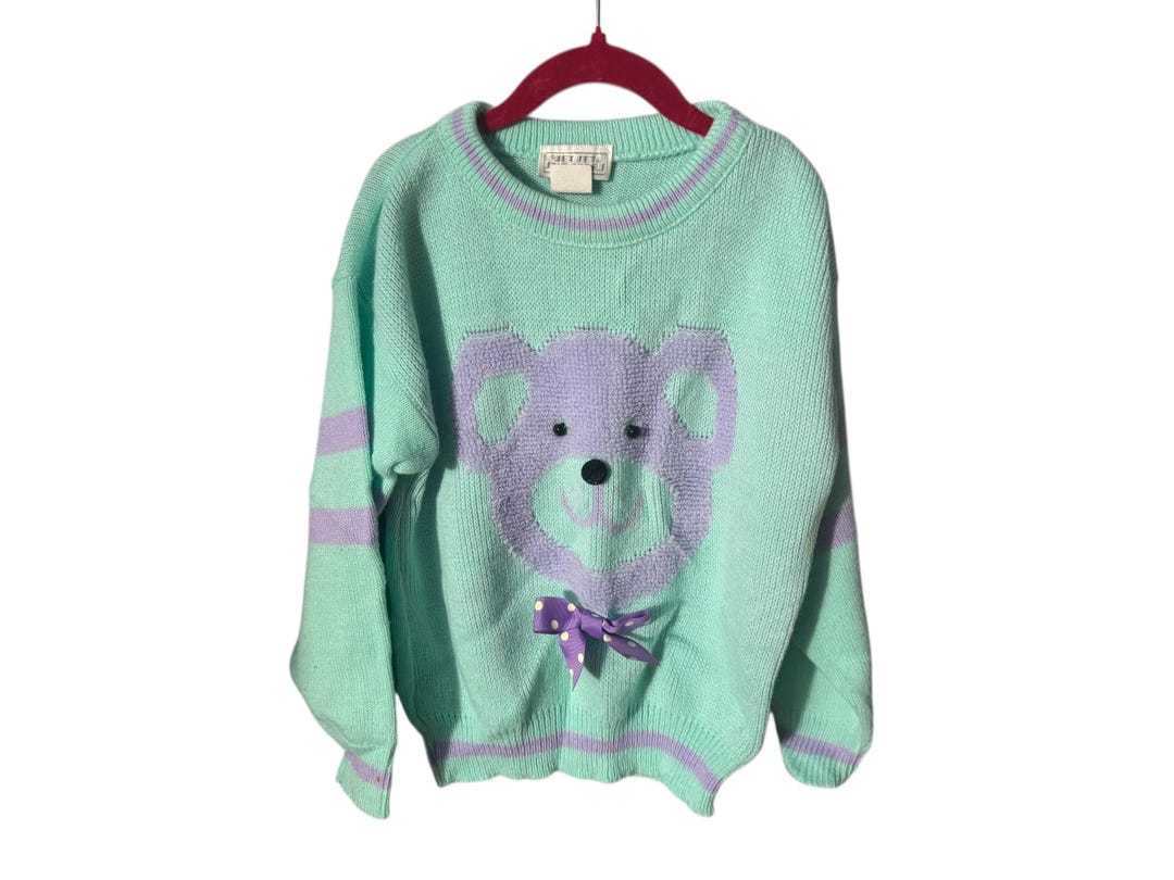 Vintage 80's Kid's Teddy Bear Sweater 7 Jet Set - Etsy