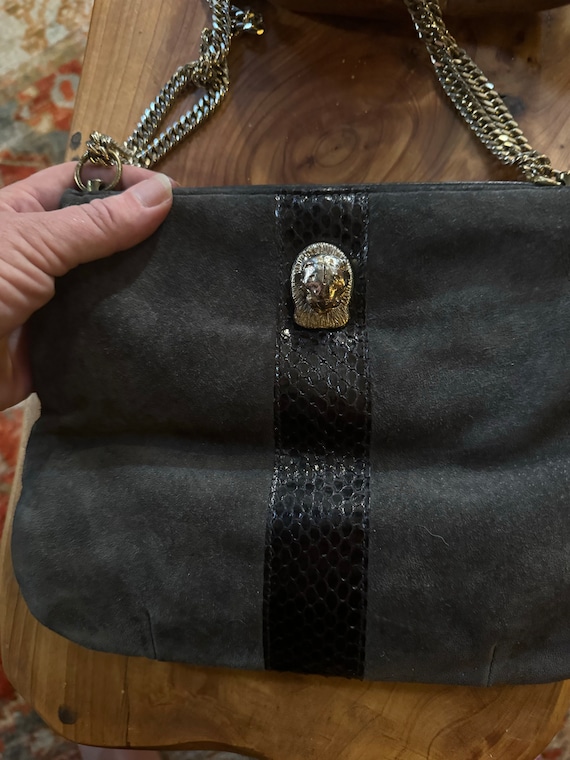 Vintage leather 80’s lion head purse gray & gold - Gem
