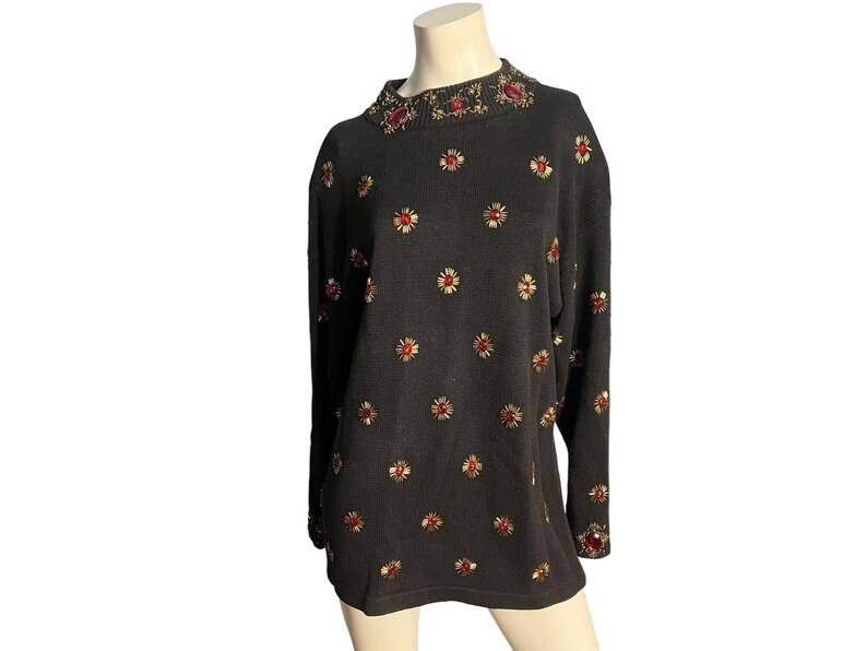 Vintage Black 80's Bead Sweater Victoria Harbor L - Etsy