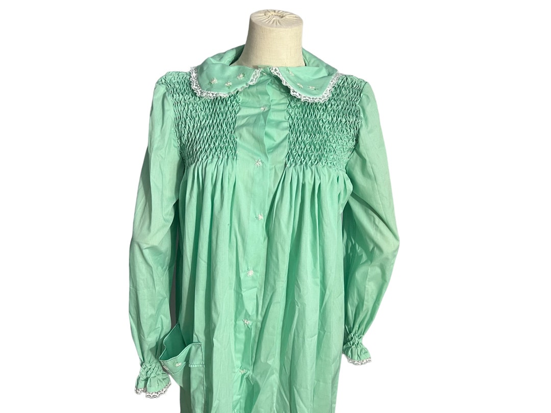 Vintage Green Smocked Robe S - Etsy