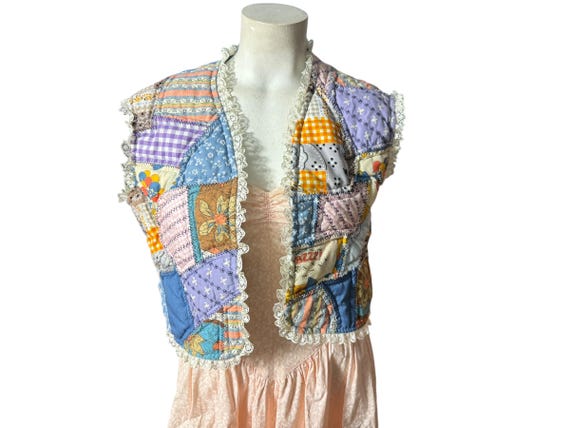 Vintage patchwork quilted vest S M - Gem
