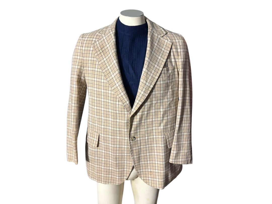 Vintage 70's Brown Tan Check Suit Jacket 42 Jean Claude - Etsy