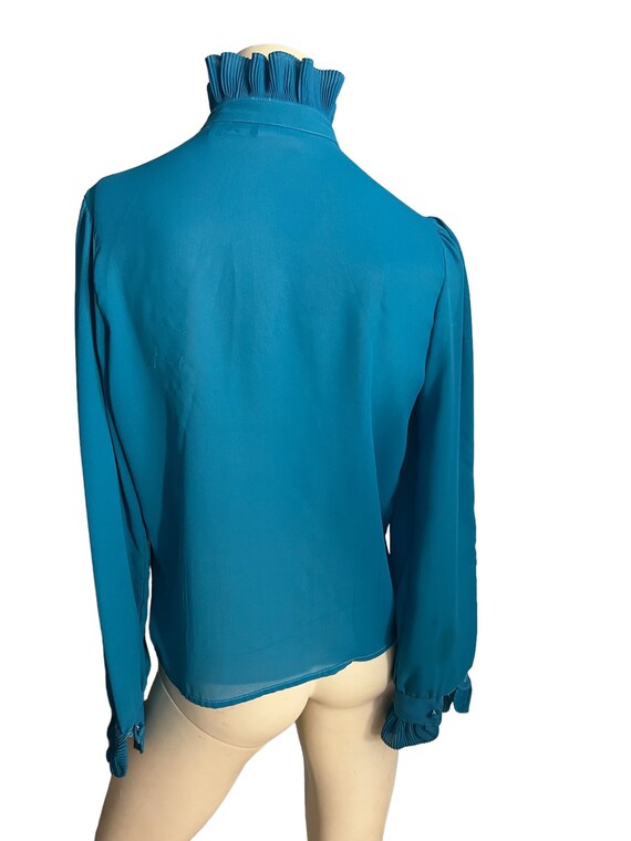 Vintage blue 70's high neck ruffle top 166 S - Gem