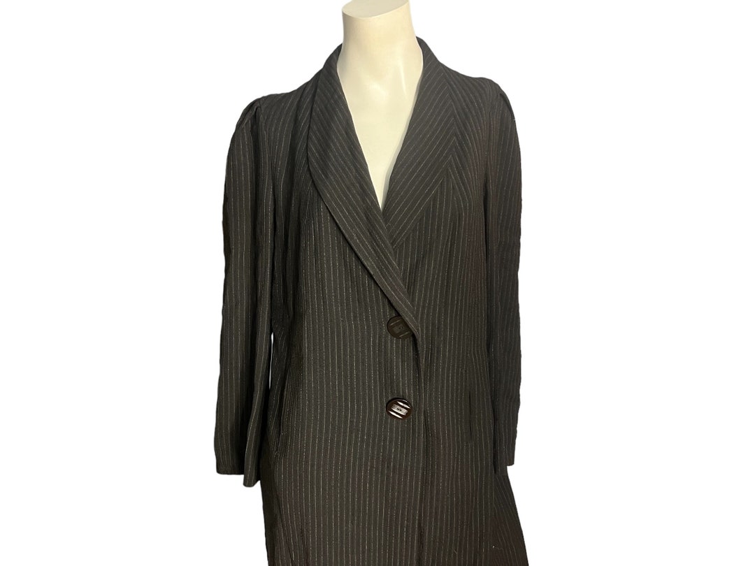 Vintage 40's 50's Long Rayon Jacket L Black Pinstripe - Etsy