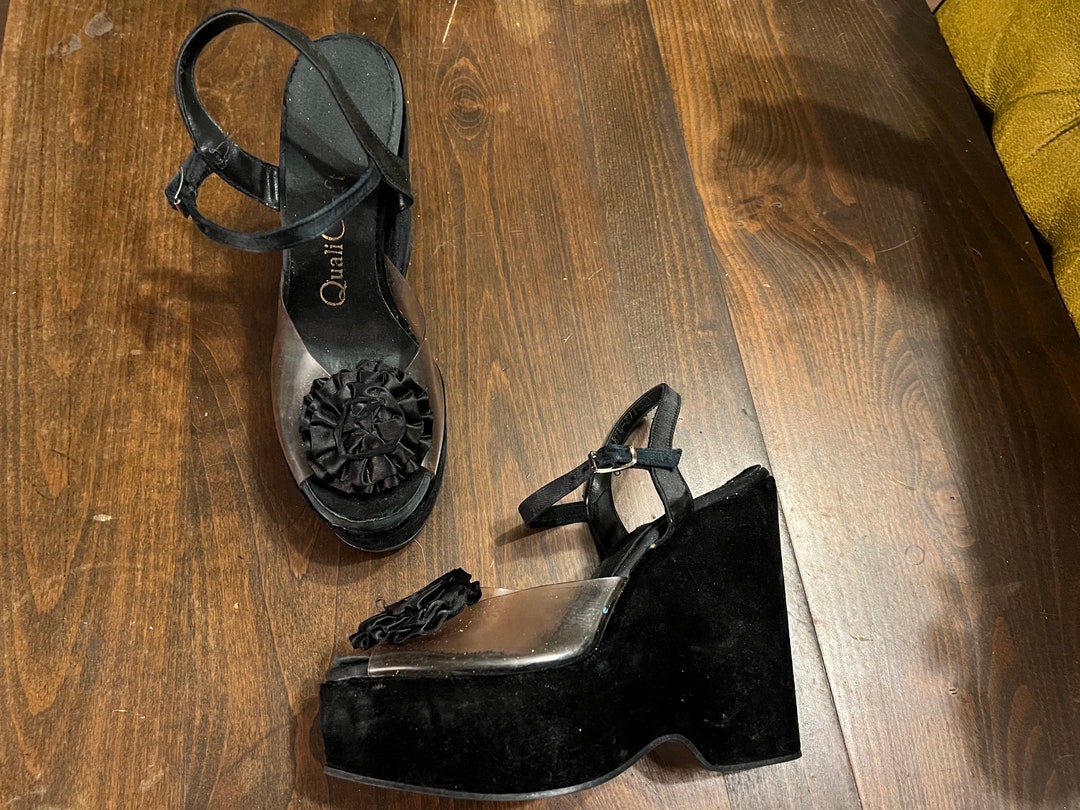 Vintage 70's Black Velvet Platform Shoes 7 B - Etsy