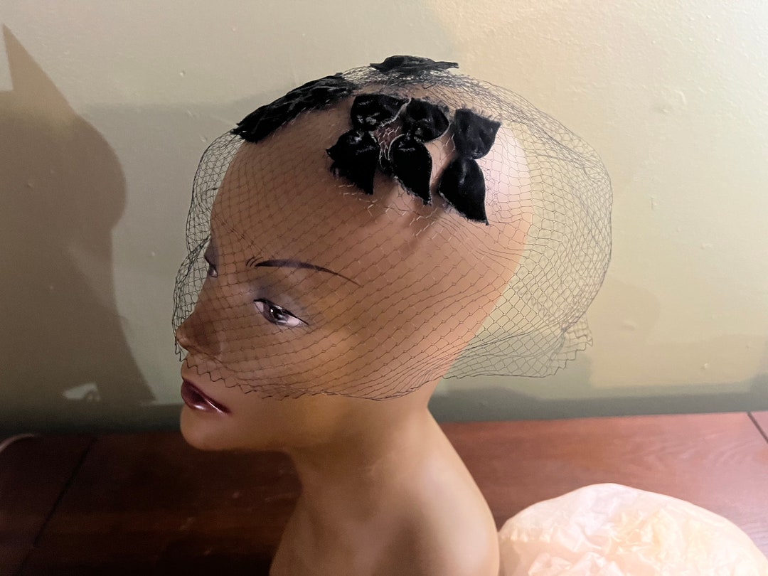 Vintage Black Net Hat With Small Bows - Etsy