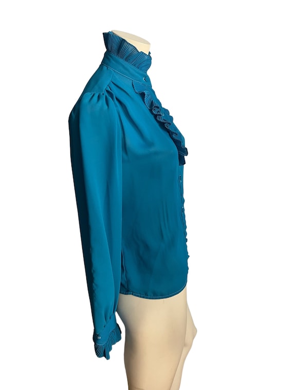 Vintage blue 70's high neck ruffle top 166 S - Gem